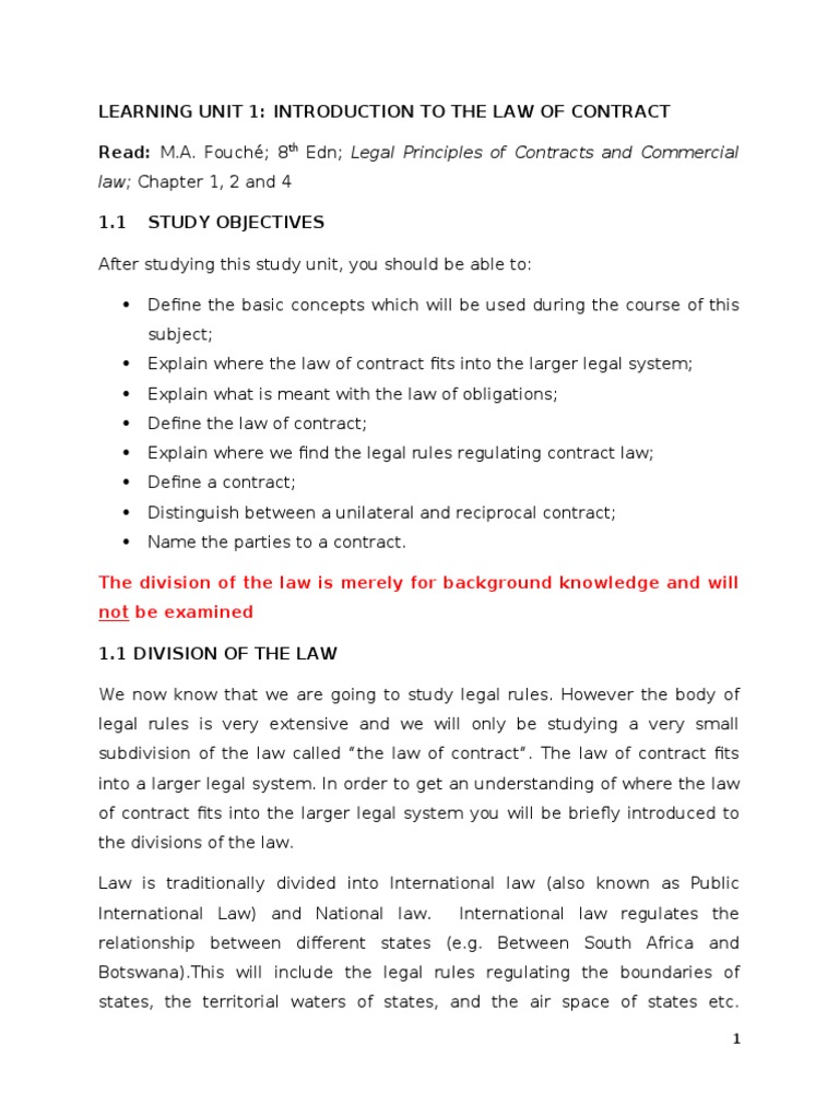 Law Chapter 1, 2 and 4: Learning Unit 1: Introduction To The Law of ...