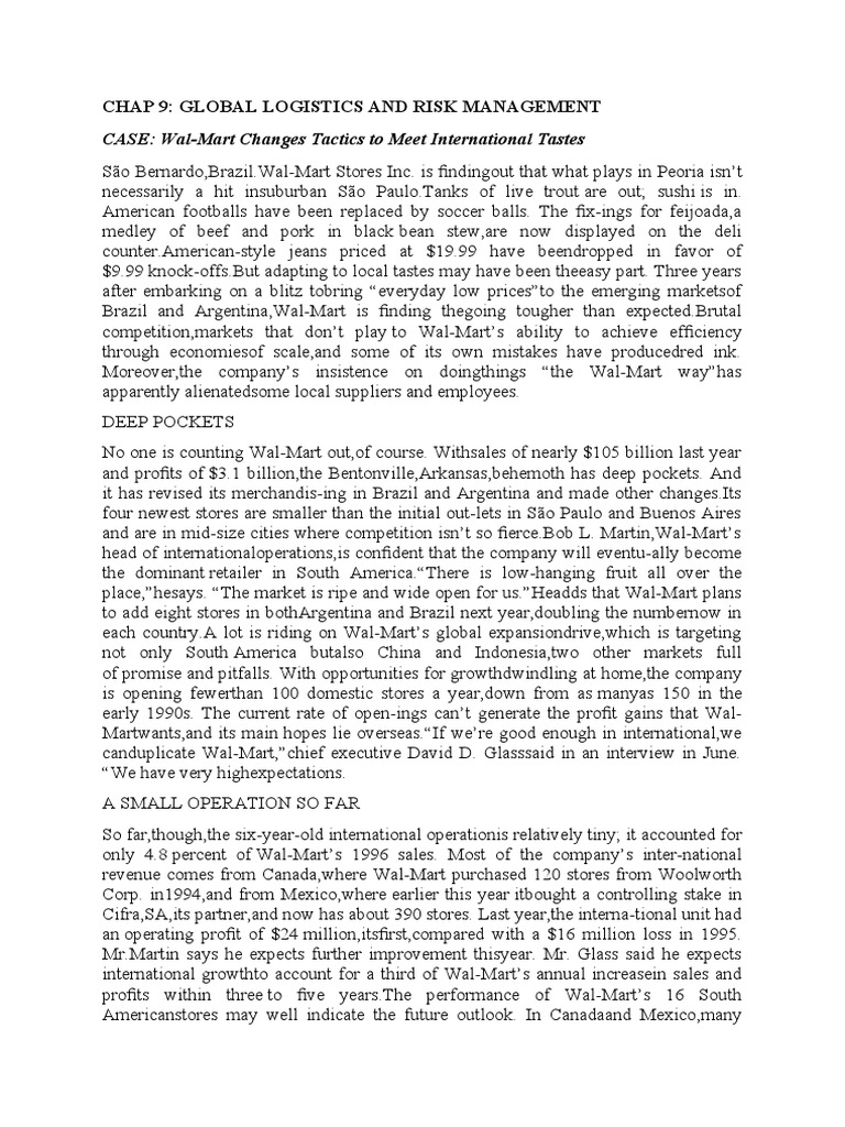 CASE: Wal-Mart Changes Tactics To Meet International Tastes: Chap 9 ...
