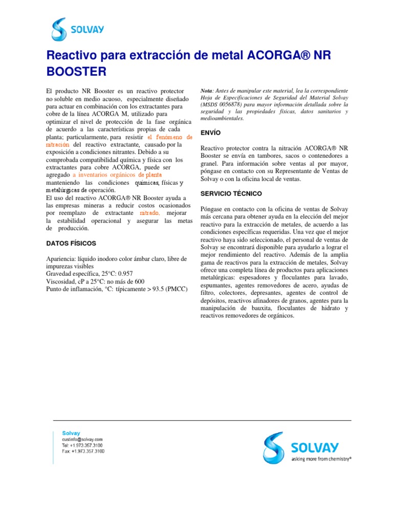 ACORGA NR Booster Inf Tecnica | PDF | Química | Materiales