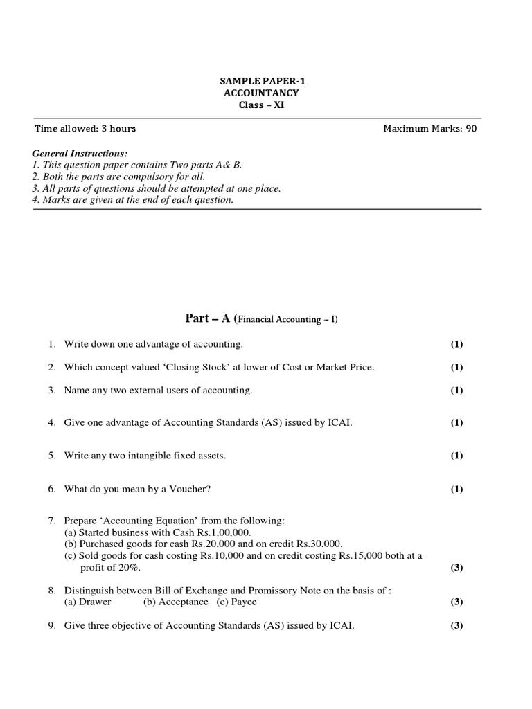 Class 11 Accountancy Sample Paper | PDF | Debits And Credits | Expense