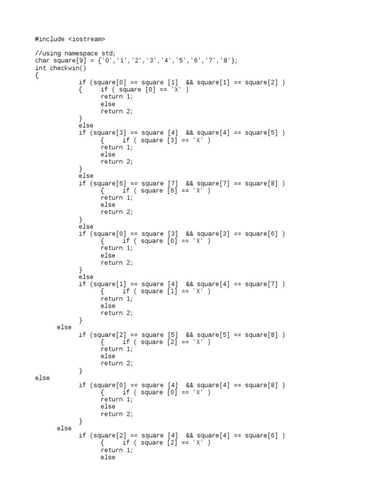 C++ Tic-Tac-Toe Game Check for Win | PDF | Computer Programming ...