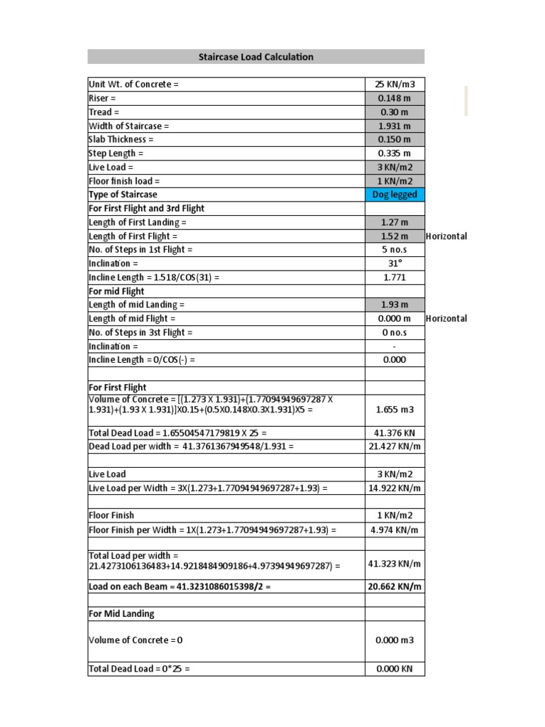 Staircase Load Calculation | PDF | Stairs | Structural Engineering