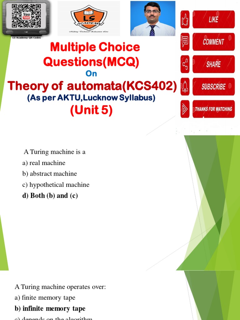 Updated MCQ On TAFLas Per AKTU Syllabus (Unit 5) ) | PDF | Formal Methods | Computer Programming