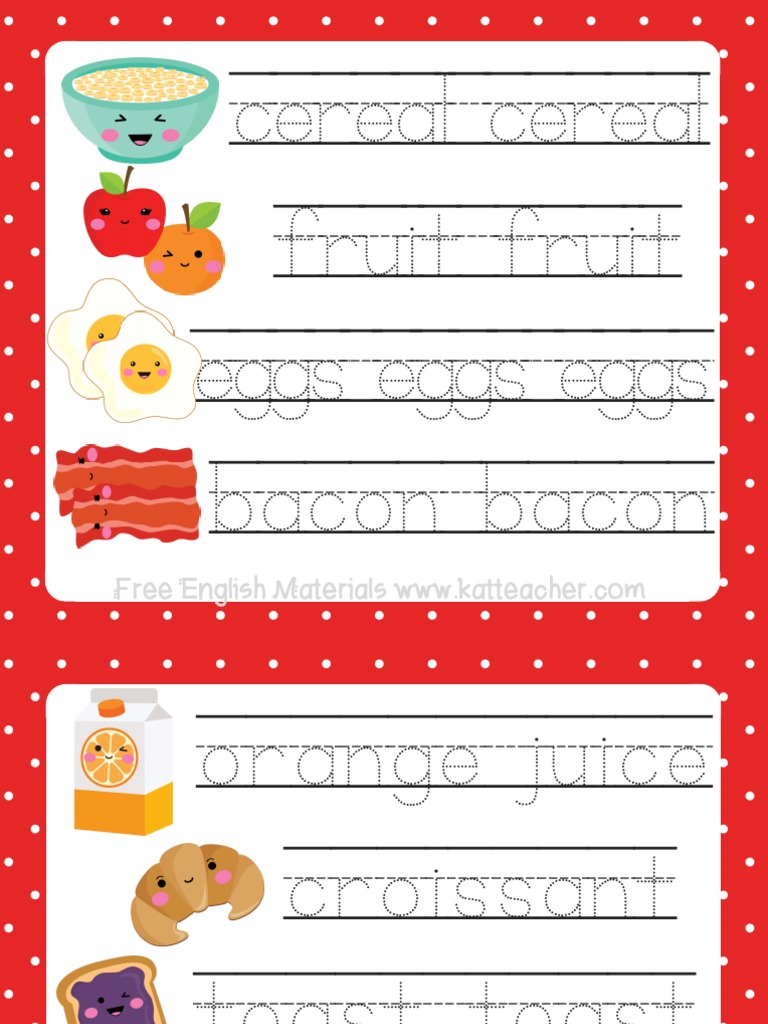 Breakfast Writing Practice | PDF | Cooking, Food & Wine