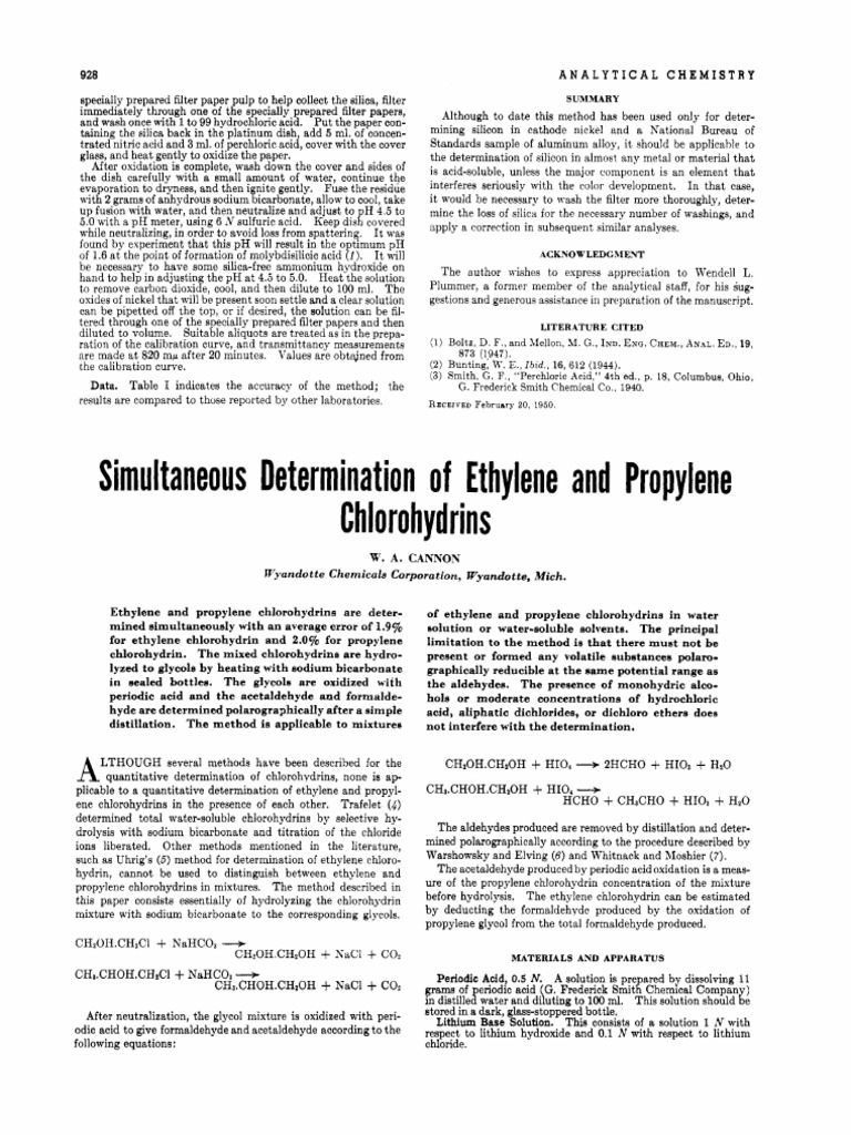 Simultaneous Determination Ethylene and Propylene Chlorohydrins | PDF ...
