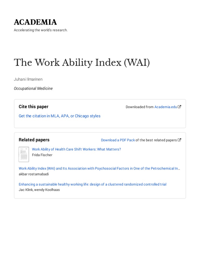 The Work Ability Index | PDF | Validity (Statistics) | Health Care