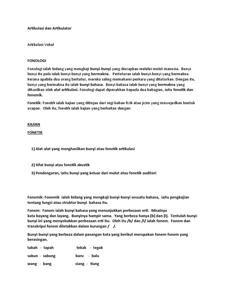 Artikulasi Dan Artikulator | PDF