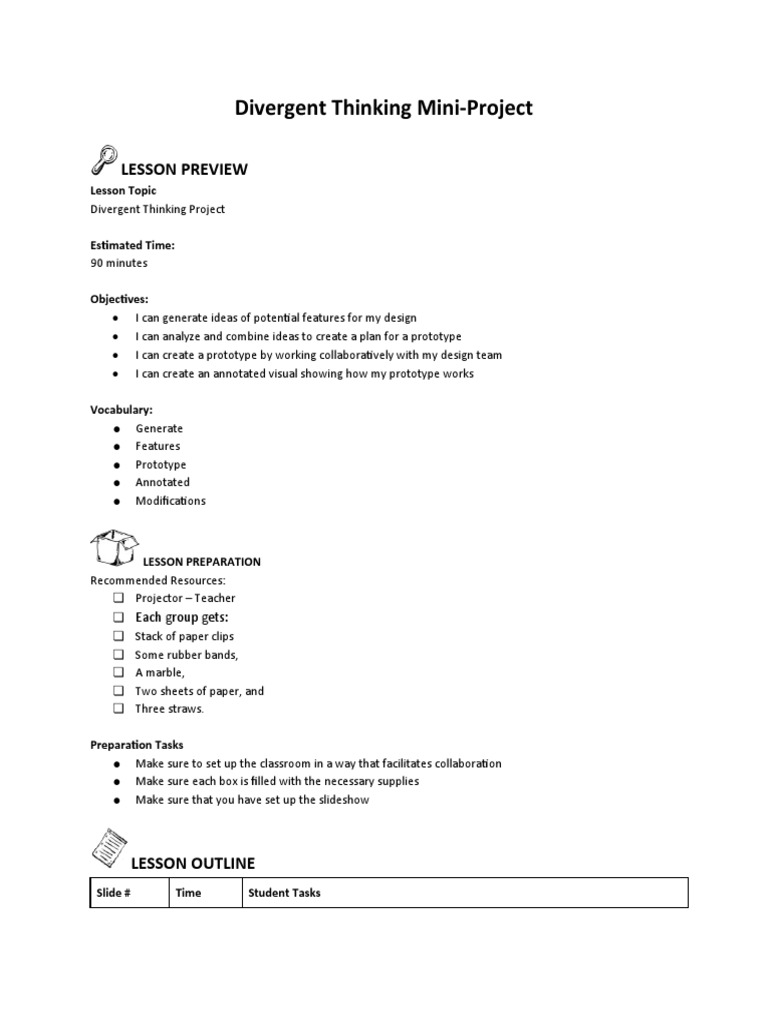 Divergent Thinking Mini-Project: Lesson Preview | PDF | Career & Growth ...