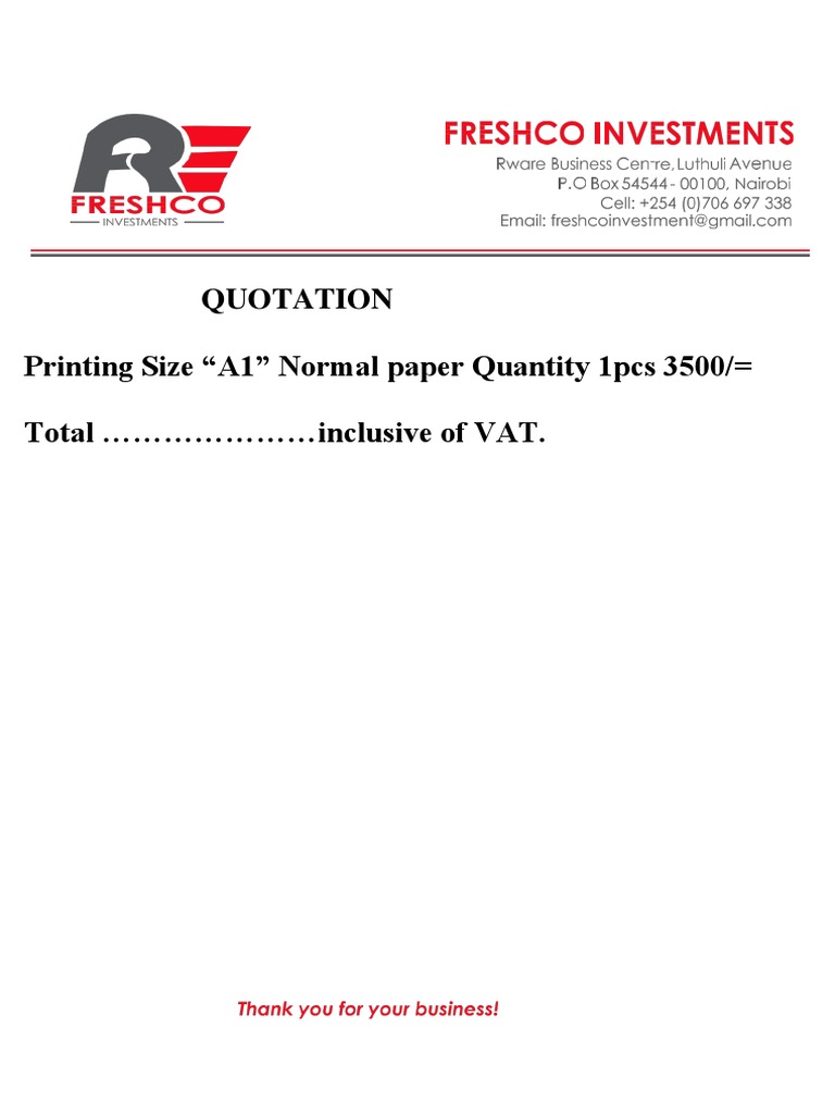 A1 Printing Quotation with VAT | PDF