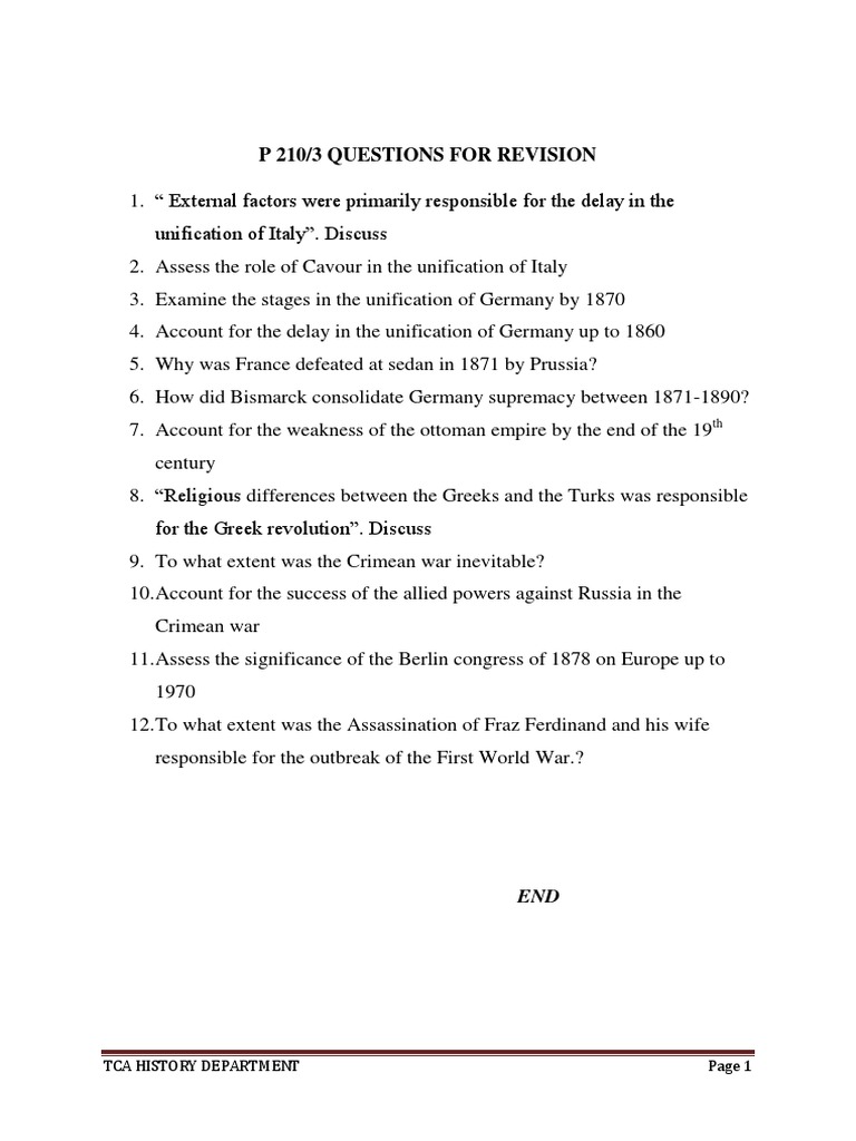 s6 Revision Questions History Paper 3 | PDF