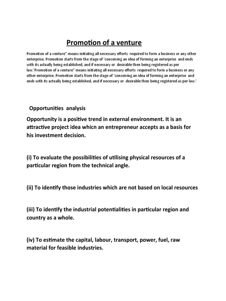 Promotion of Venture | PDF | Entrepreneurship | Business