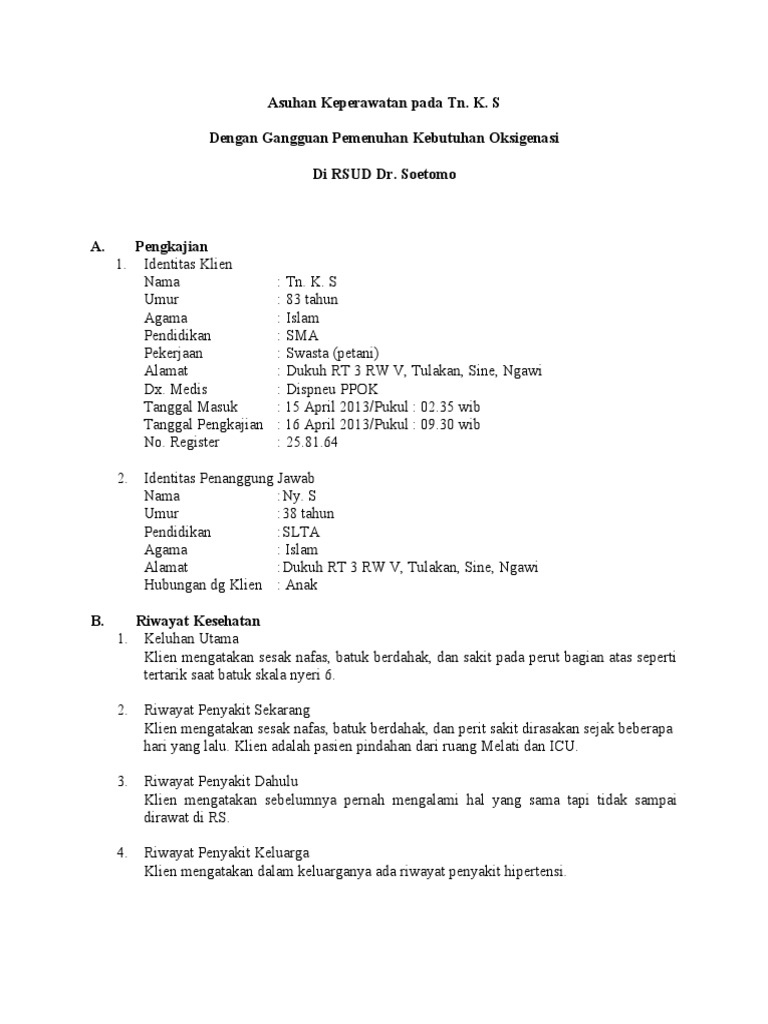 Askep PD Klien DG Gangguan Pemenuhan Kebutuhan Oksigenasi | PDF ...