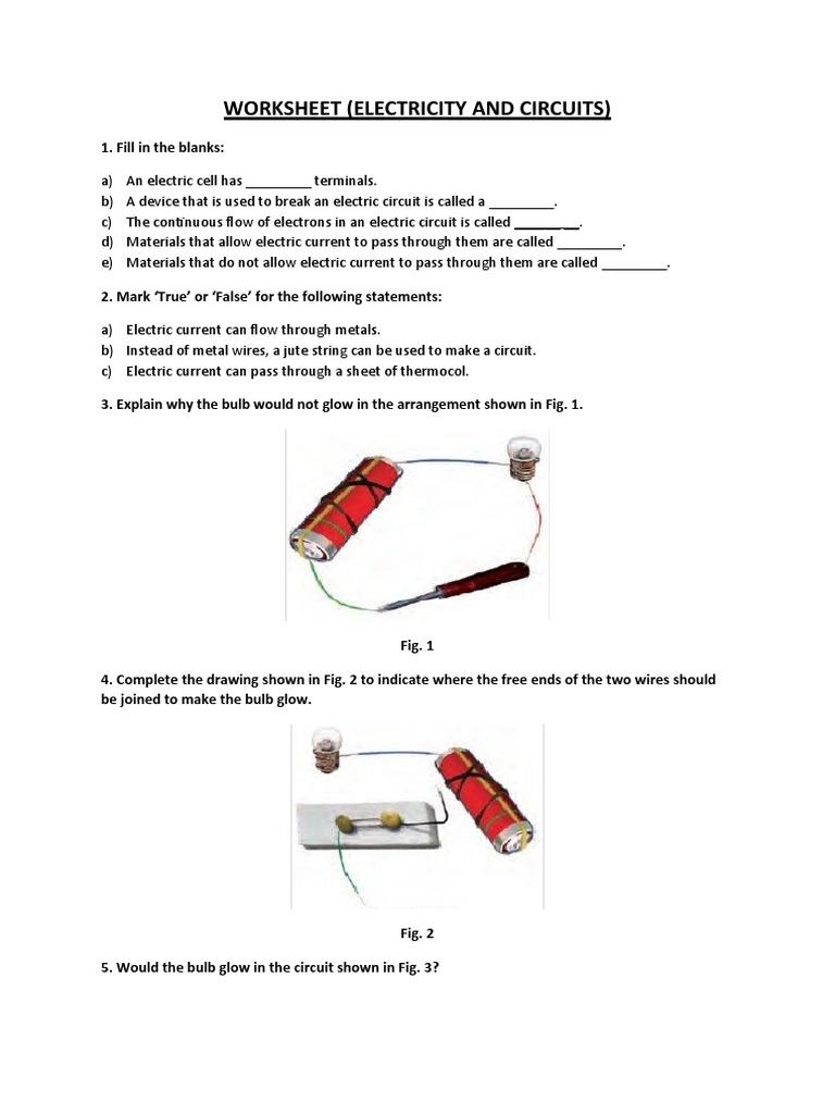 WORKSHEET (Electricity and Circuits) | PDF | Teaching Methods ...