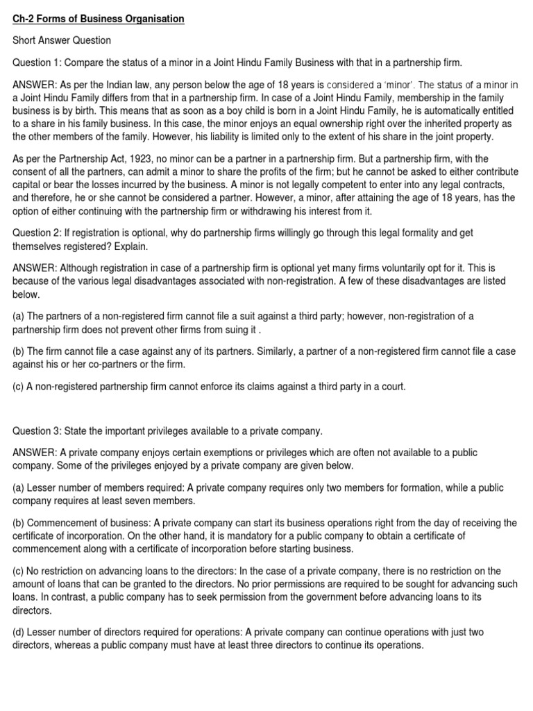 Ch-2 Forms of Business Organisation | PDF | Partnership | Sole ...