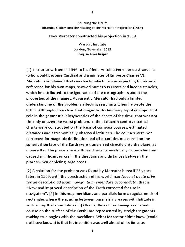 How Mercator Constructed His Projection | PDF | Latitude | Longitude