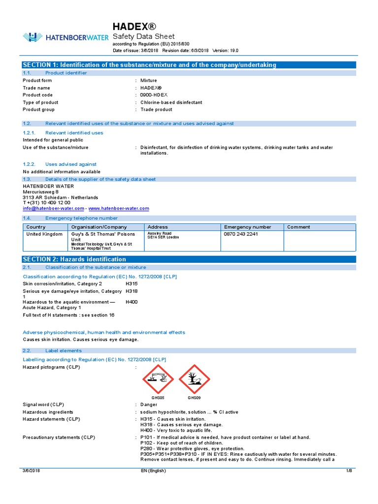 Msds Hadex v19.0 Eu Gb-En | PDF