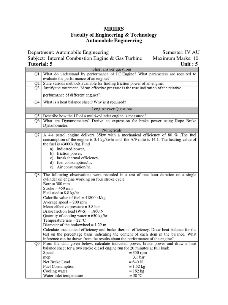 Assignment 5 ICGT Unit 5 | PDF | Engines | Internal Combustion Engine