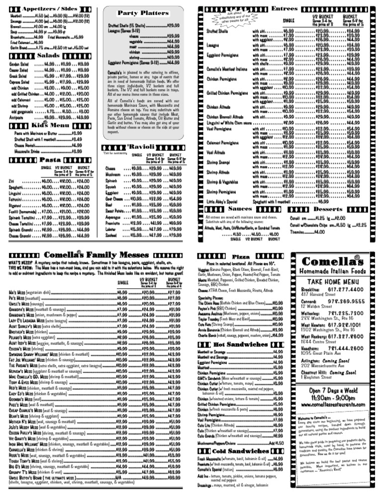Comellas Menu | PDF | Pizza | Tomato Sauce