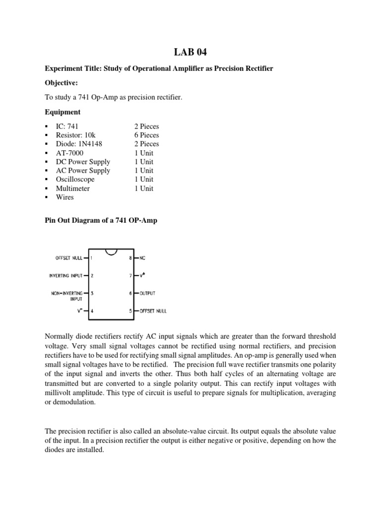 Experiment Title: Study of Operational Amplifier As Precision Rectifier Objective | PDF ...