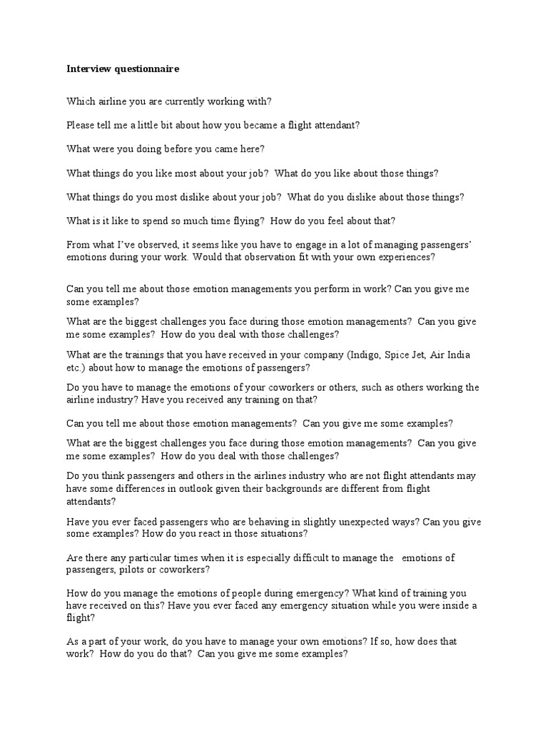 Interview Questionnaire Airline | PDF | Aeronautics | Transport