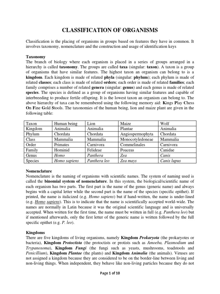 Classification of Organisms | PDF | Genus | Biology