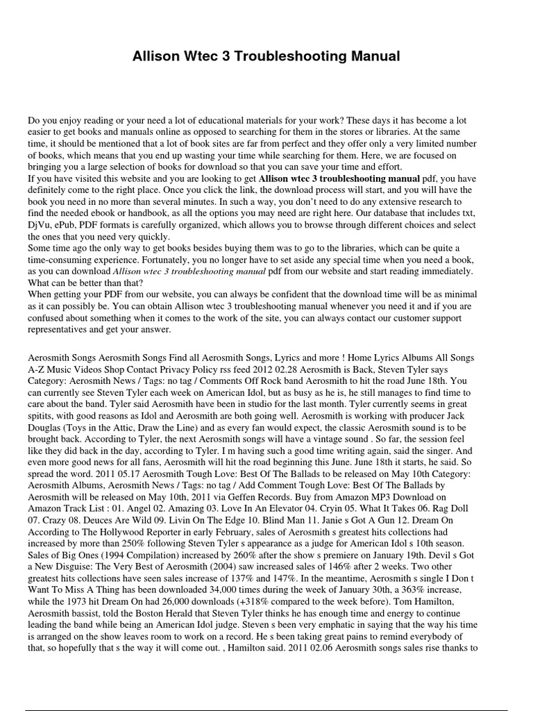 Allison Wtec 3 Troubleshooting Manual | PDF | Rock Music | Hard Rock