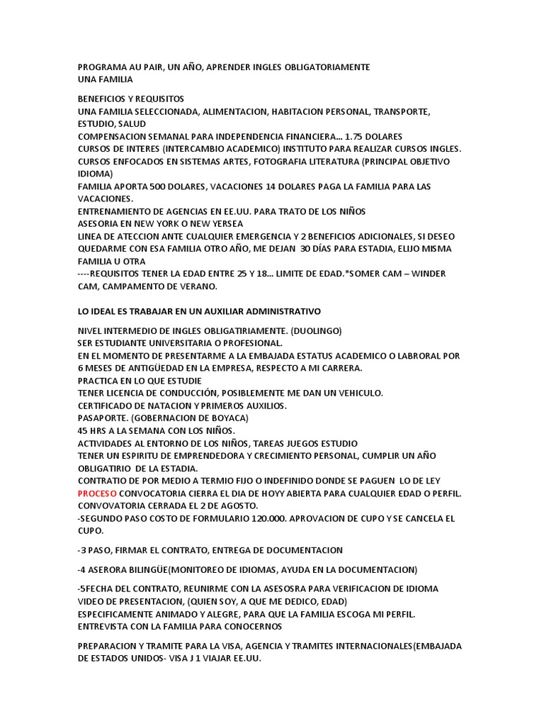 Entrevista Au Pair | PDF