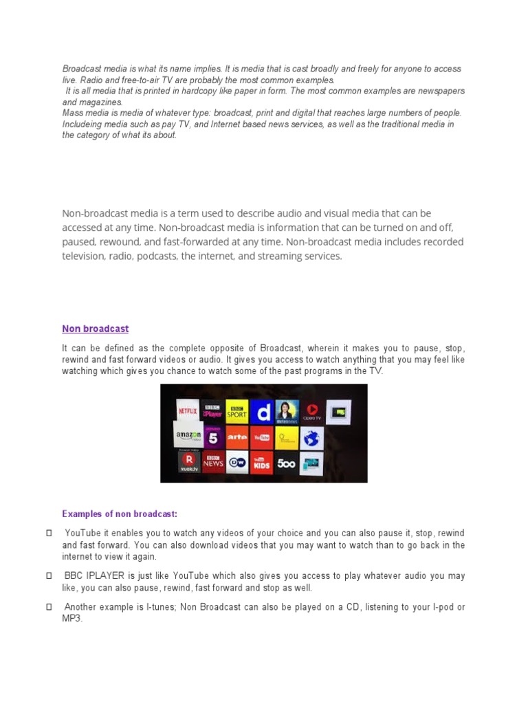 Examples of Non Broadcast | PDF | Mass Media | Broadcasting