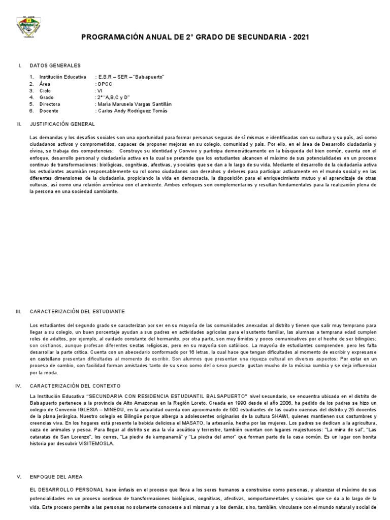Pca DPCC 2° 2021 Imprimir | PDF | Aprendizaje | Interculturalidad