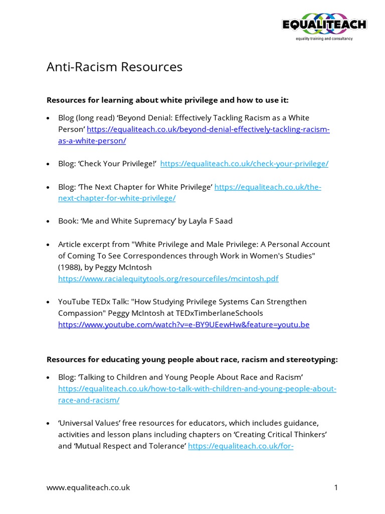 Anti-Racism Resources: Resources For Learning About White Privilege and ...