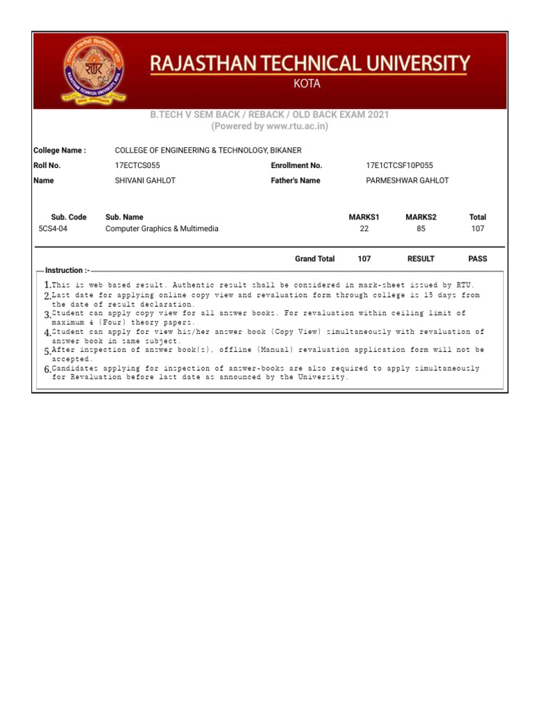 RAJASTHAN TECHNICAL UNIVERSITY, Rawatbhata Road, Kota (Raj.) | PDF