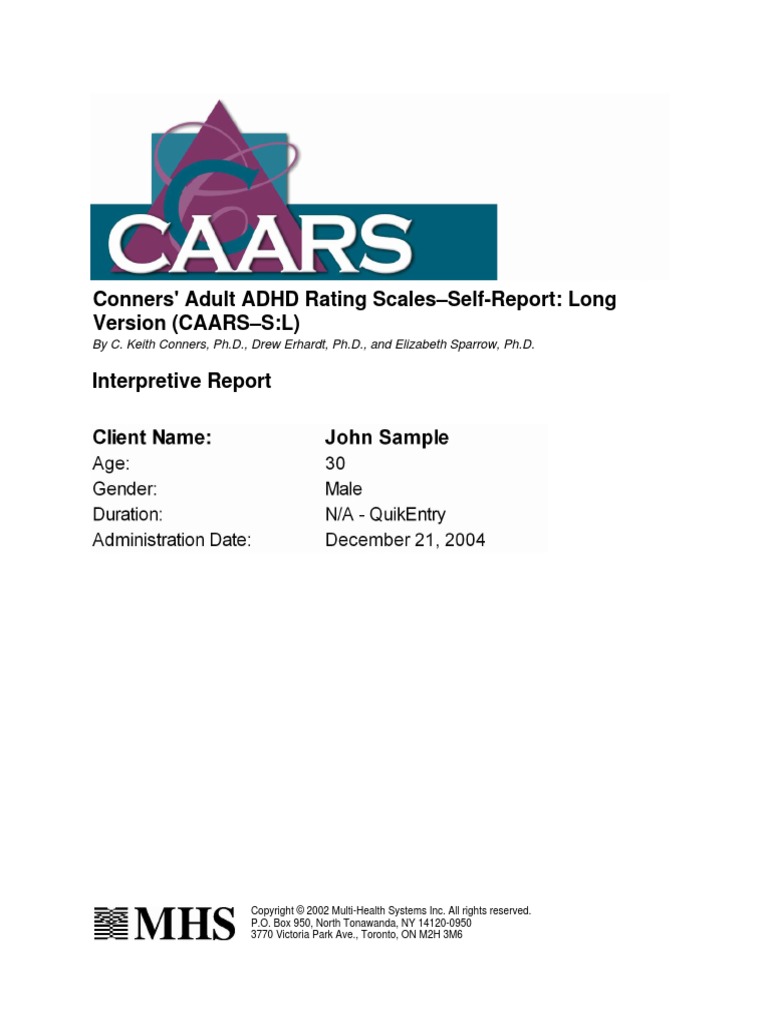 Caars Self L Int1 | PDF | Attention Deficit Hyperactivity Disorder ...