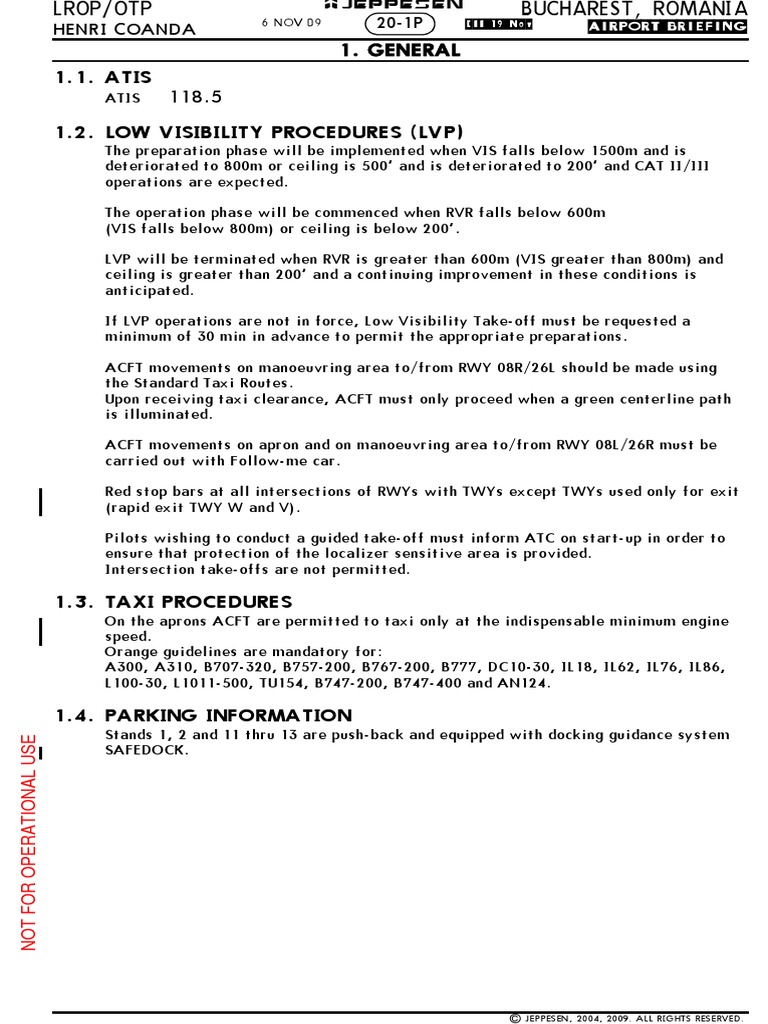 Bucharest, Romania Lrop/Otp: 1.1. ATIS 1.2. Low Visibility Procedures ...