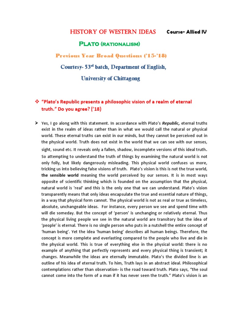 Plato Broad Questions by E - 53 | PDF | Philosophical Theories ...