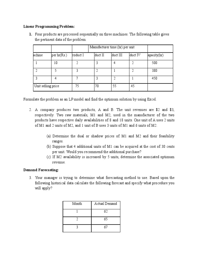 Linear Programming Assignment Pdf Forecasting Linear Programming 