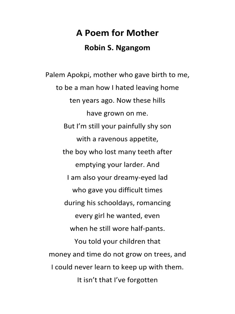 A Poem For Mother by Robin S. Ngangom | PDF