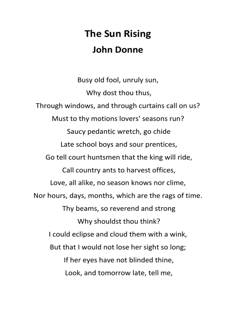 The Sun Rising by John Donne | PDF | Poetry