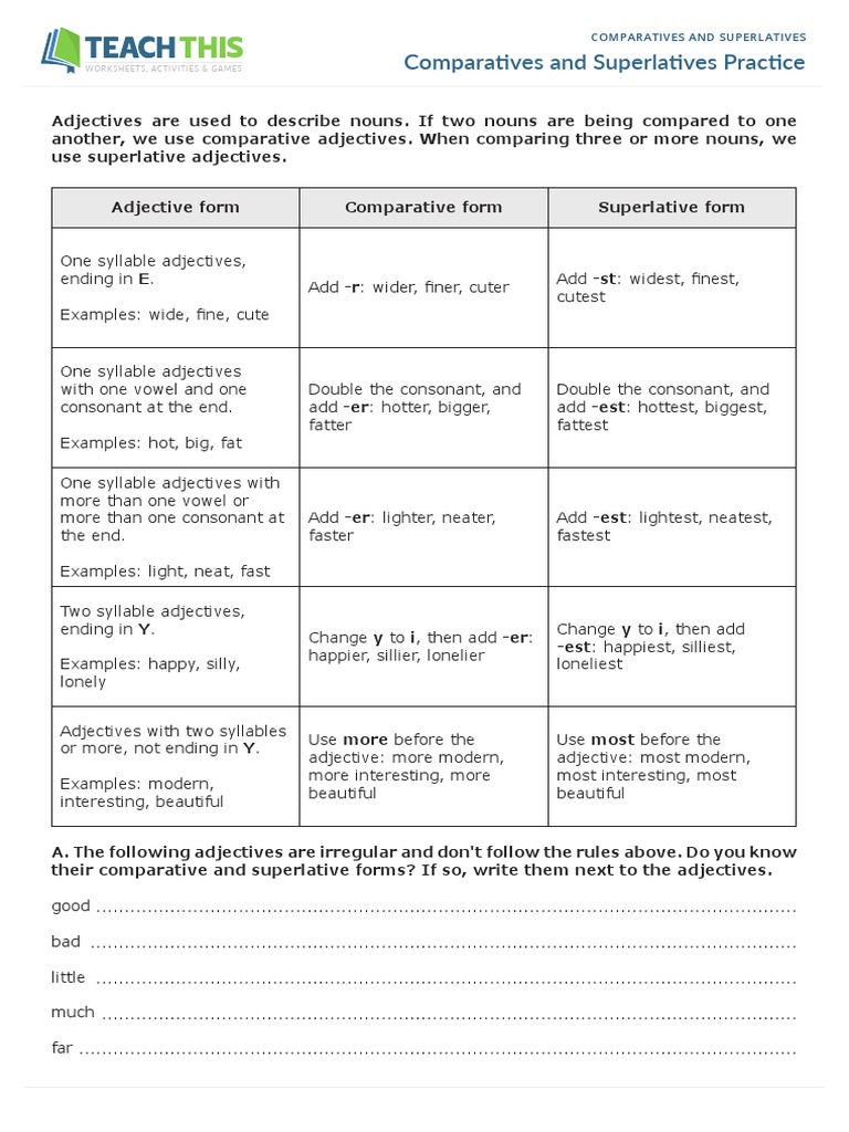 Comparative and Superlative Exercises | PDF | Adjective | Adverb
