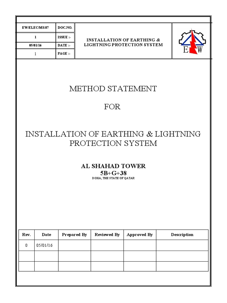 Method Statement - Earthing & Lightning Protection | PDF | Electrical Wiring | Electrical ...
