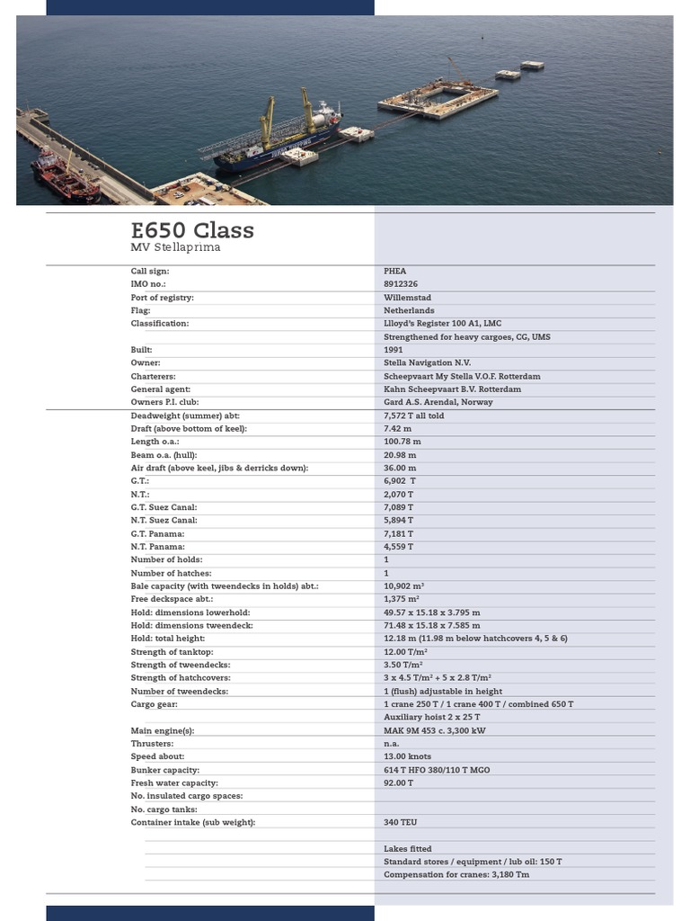 Vessel Specs Stellaprima | PDF | Freight Transport | Watercraft