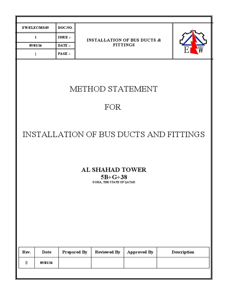 Method Statement - Bus Ducts & Fittings | PDF | Duct (Flow ...