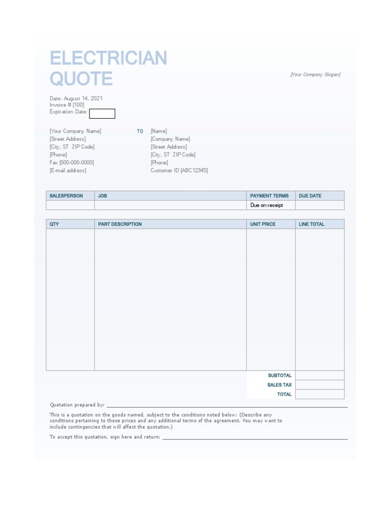 Free Download Electrician Quotation Template Word Format | PDF ...