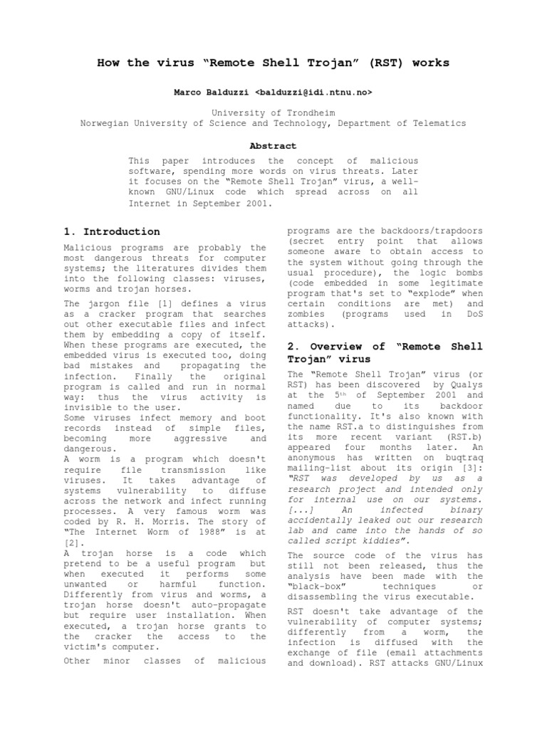 How The Virus Remote Shell Trojan (RST) Works | PDF | Computer Virus ...
