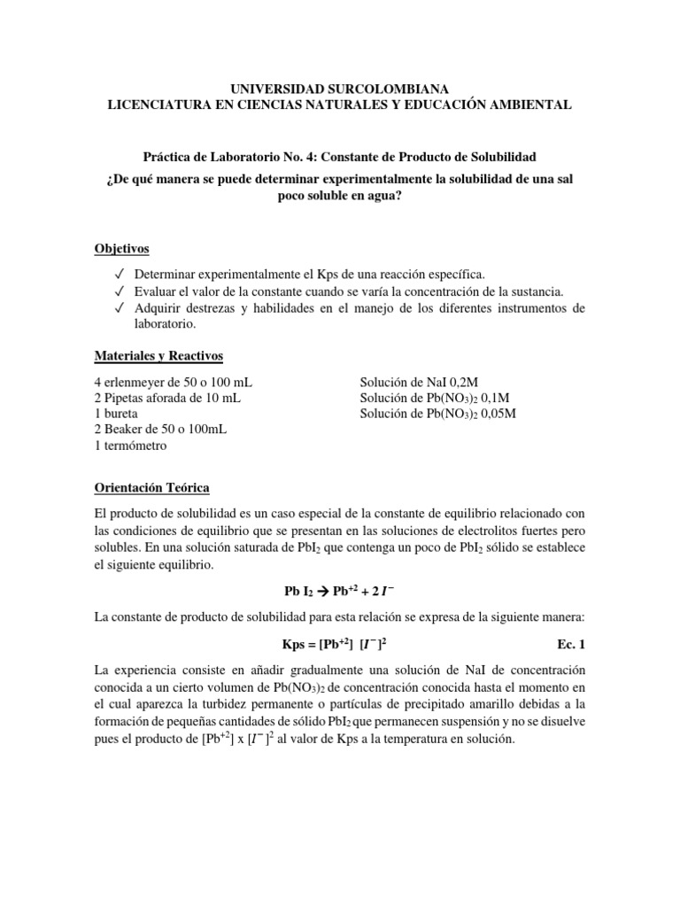 Guía de Lab KPS | PDF | Solubilidad | Concentración