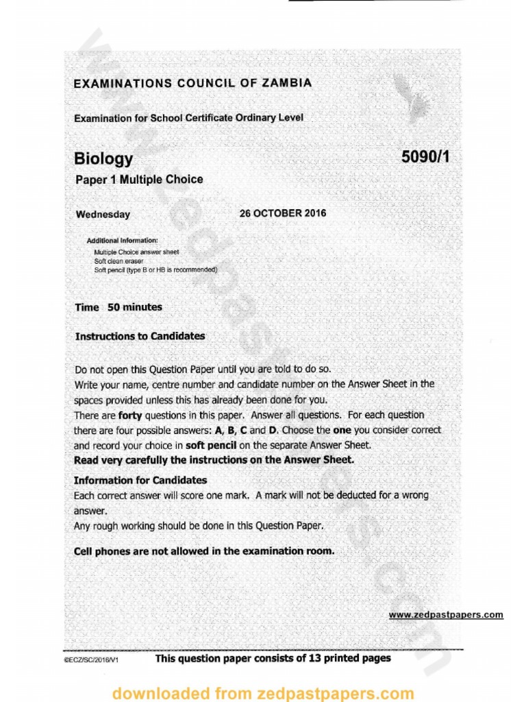 g12 Biology p1 2016 | PDF