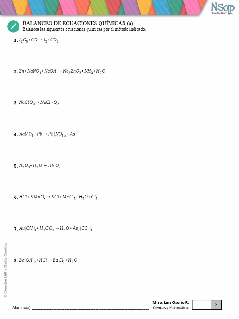 Balanceo de Ecuaciones Quimicas | PDF | Ciencia y matemáticas