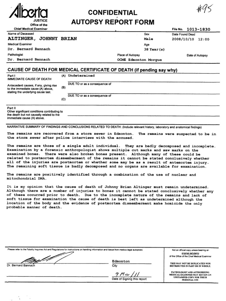 Altinger Autopsy Report | PDF