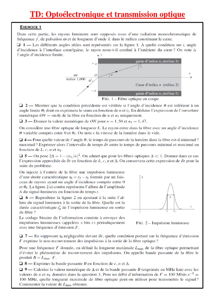 TD: Optoélectronique Et Transmission Optique | PDF