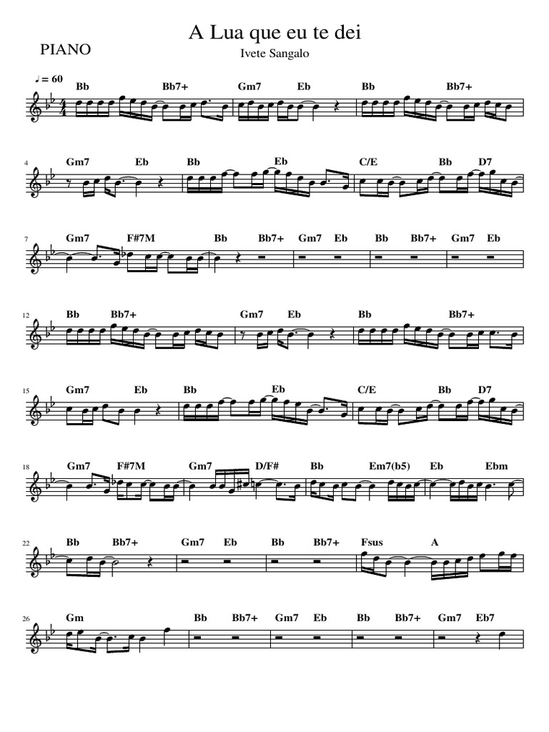 A Lua Que Eu Te Dei - Ivete Sangalo (Piano Cifrado) | PDF