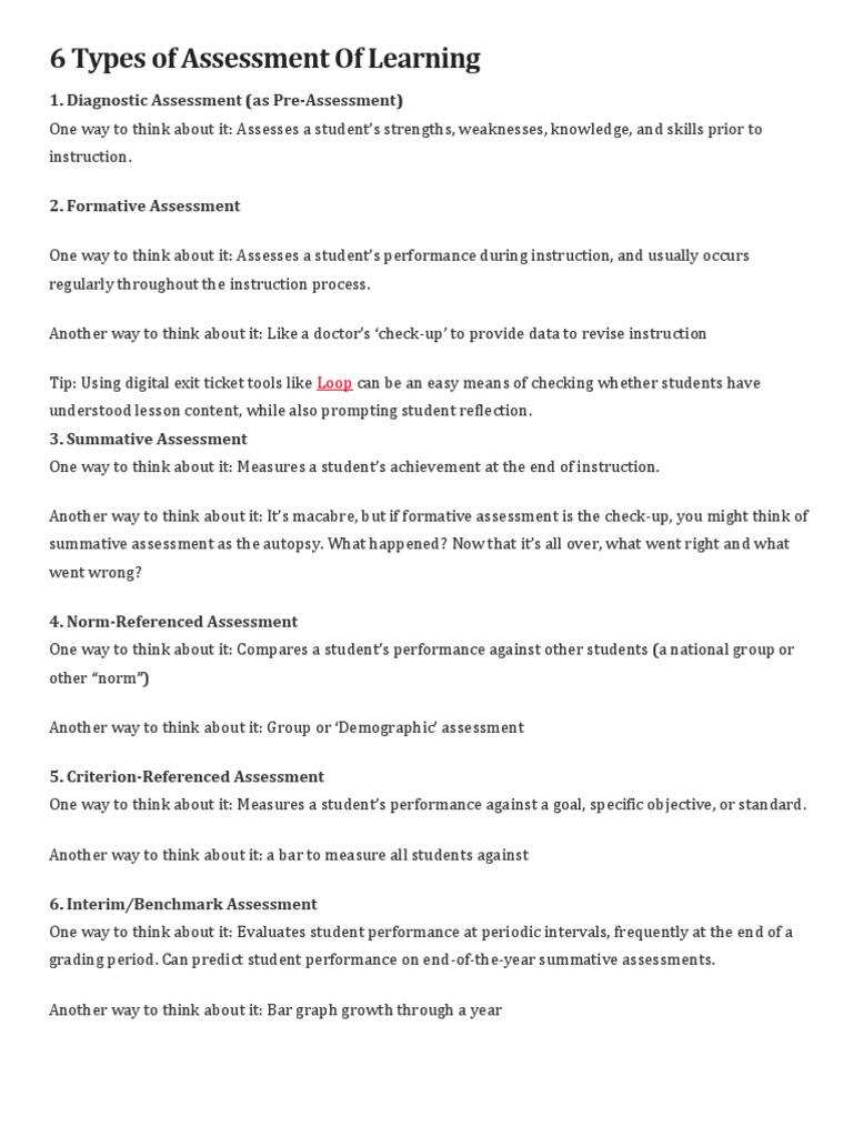 6 Types of Assessment of Learning | PDF | Educational Assessment | Pedagogy
